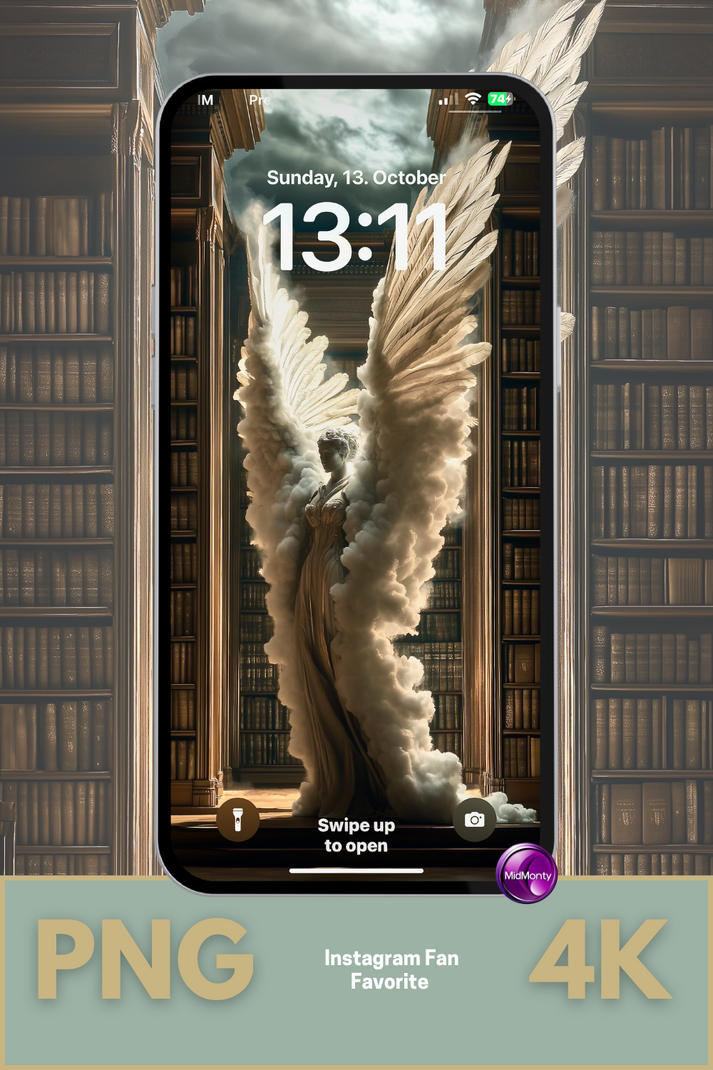 Angel Wisdom Library phone wallpaper – MidMonty AI Art